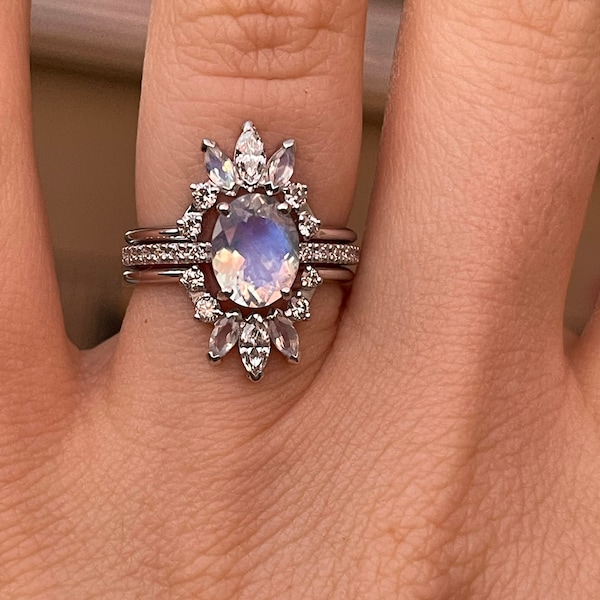 Ice Moonstone Wedding Ring Set, Moonstone Diamond Ring Set, Fairytale ...