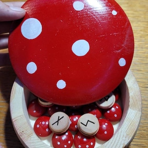 Mushroom Red Wood Rune Set Maple Norse Box Hand Painted - Etsy