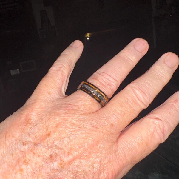 Burnt Whiskey Barrel Ring With Meteorite, Meteorite Wedding Ring ...