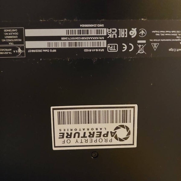 Property of Aperture Laboratories Sticker, Label, Product Barcode ...