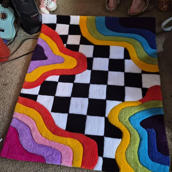 Handmade Tufted Checkered Rug - Etsy