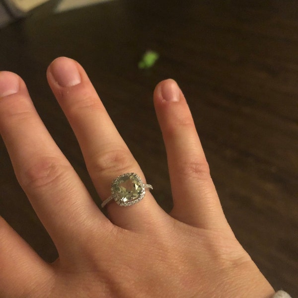 Green Amethyst Wedding Ring, Cushion Cut, Solid Sterling Silver ...