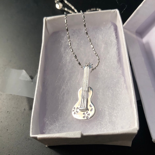 Hawaiian Design Ukulele Guitar Jewelry 925K Sterling Silver Pendant ...