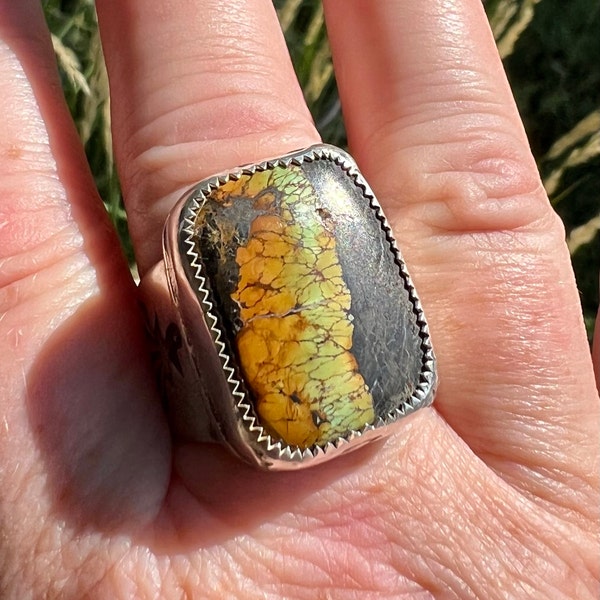 Handmade Royston Ribbon Turquoise and Sterling Silver Ring. Size 9. - Etsy