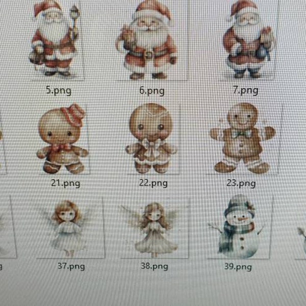 Cute Christmas Characters Clipart, Watercolor Xmas Clip Art PNG Bundle ...