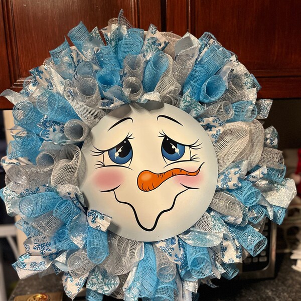 Snowman Face Wreath Sign, Wreath Attachment, Metal Wreath Sign, Blue ...