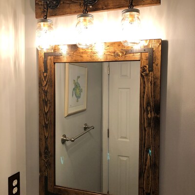 Bathroom Set RUSTIC DISTRESSED Vanity Mirror With Mason Jar Light ...