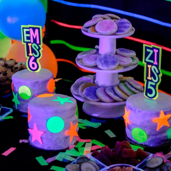 Glow Party Cake Topper, Neon Birthday Cake Topper, Personalized Cake ...