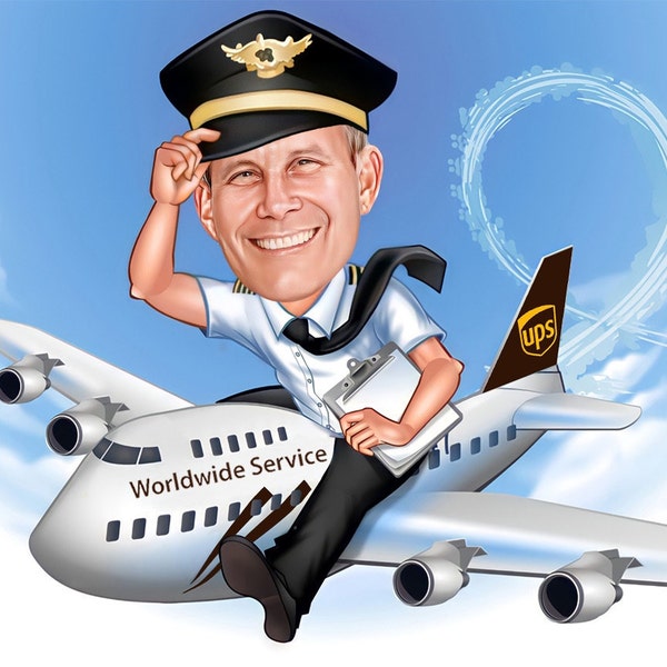 Cartoon Pilot Portrait, Pilot Gifts, Aviation Gifts, Airplane Airline ...