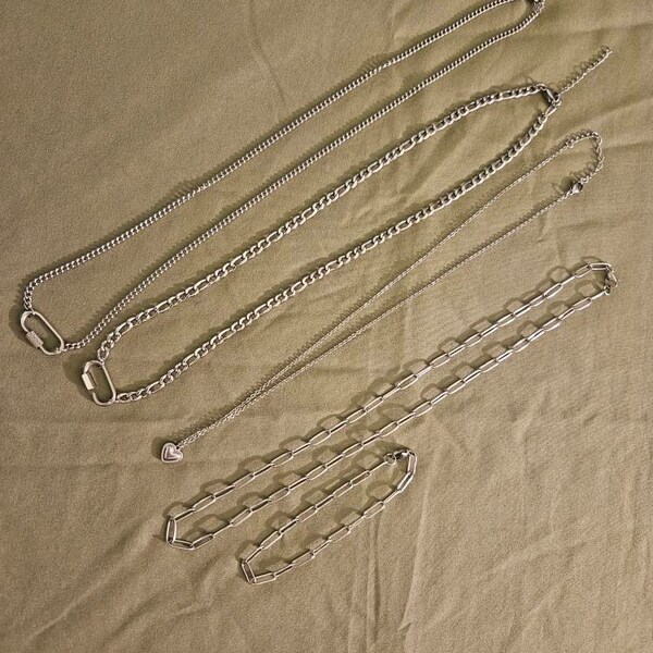 Men's Silver Curb Chain Necklace / 4mm Stainless Steel Water Resistant ...