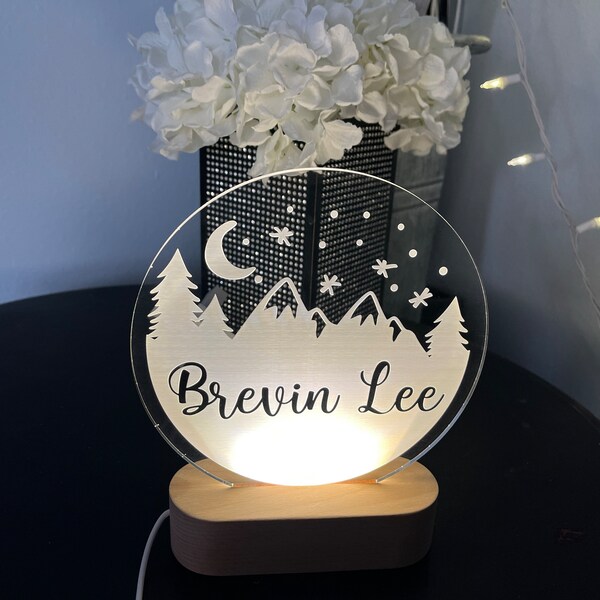 Mountains Custom Name Light Personalized Bedroom LED Cloud Decor Sign ...