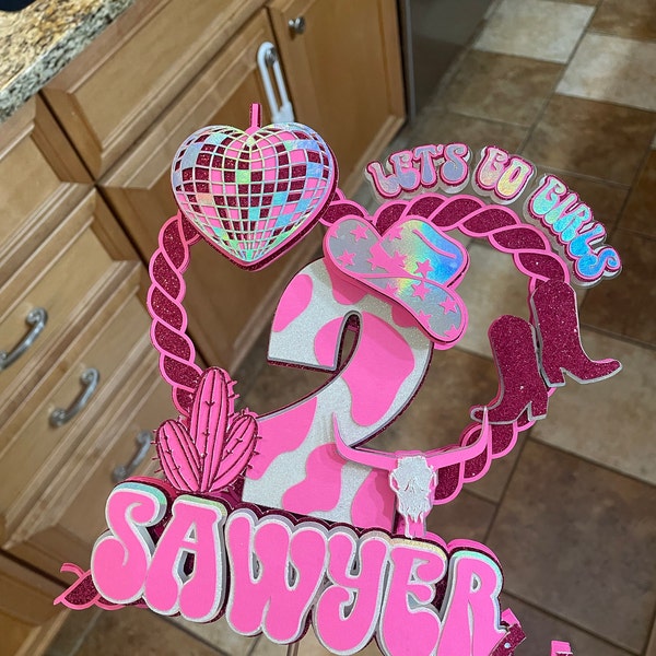 Disco Cowgirl Cake Topper, Cowgirl Disco Birthday Party, Let’s Go Girls ...