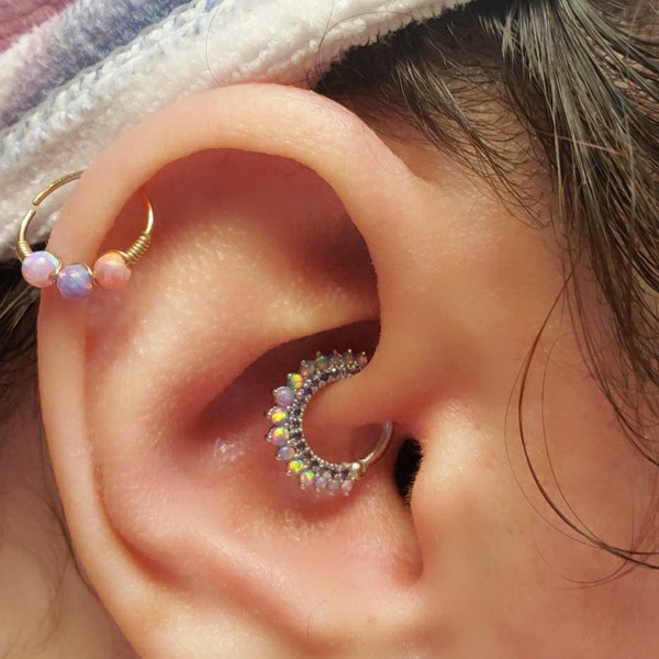 Purple Opal Daith Clicker: Sterling Silver Septum Ring (1pc) - Etsy