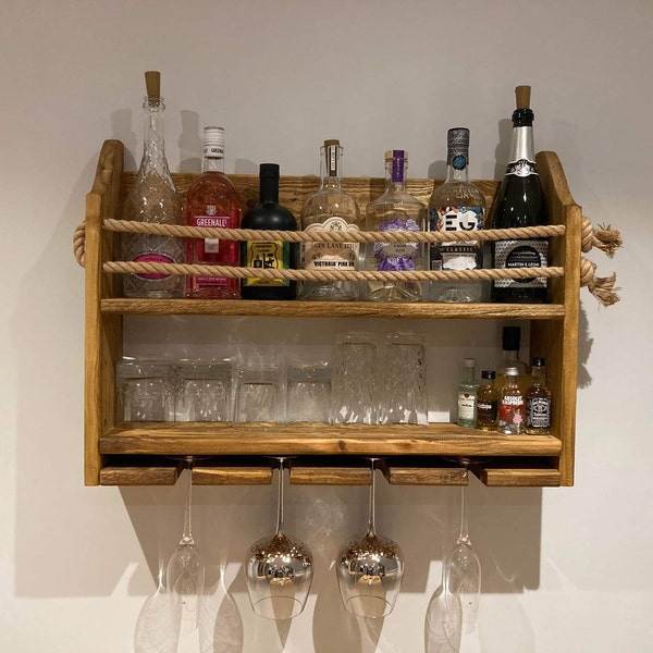 Handcrafted Rustic Wooden Drinks Rack: Wall Mounted Home Bar - Etsy