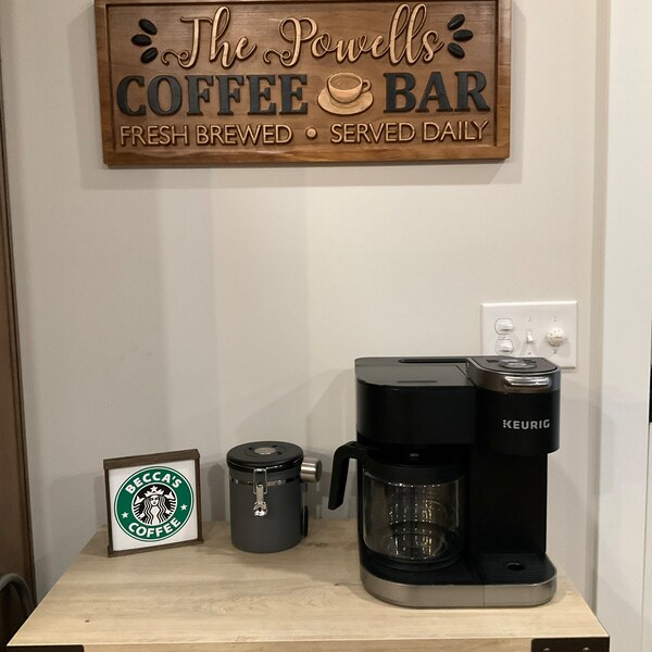 Personalized Coffee Bar Sign for Kitchen | Carved Wood Sign | Custom ...