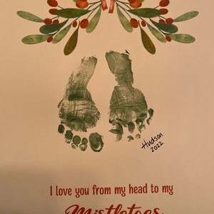 Christmas Preschool Craft, Footprint Mistletoe Art, Personalized Gift ...