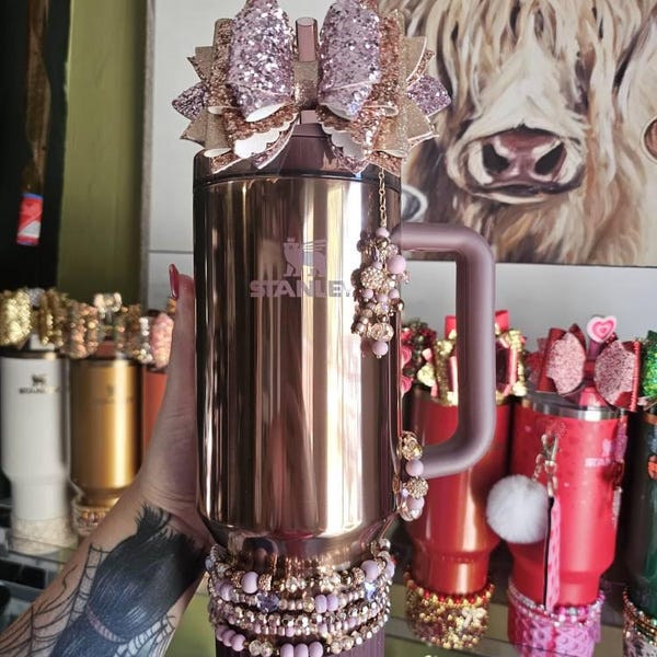 Periwinkle Shimmer Stanley Straw Bow - Purple and Peach - Etsy