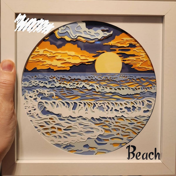 3D SVG Beach Sunset Shadow Box, Sunset 3D Svg, Beach 3d Svg, Waves 3d ...