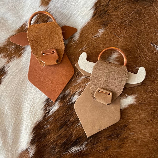 Cow Keyring Accessory Leather Key Ring Cute Cow Rearview Mirror ...