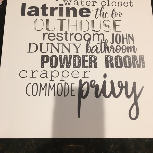 Funny Bathroom Sign - Toilet Names - Loo - Unframed 11x14 Restroom Art ...