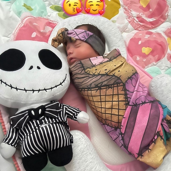 Goth Baby Swaddle With Matching Headband or Cuffed Hat, Soft Stretchy ...