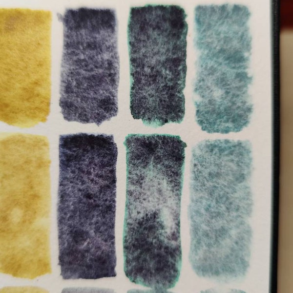Handmade Watercolour Paint | Granulating/separating Green/purple ...