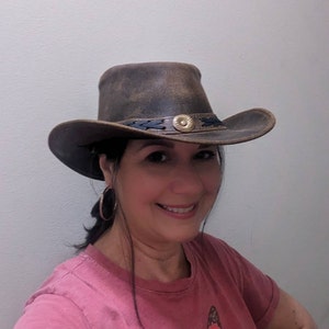 Australian Western Style Tan Bush Hat Leather Cowboy With Leather Band ...