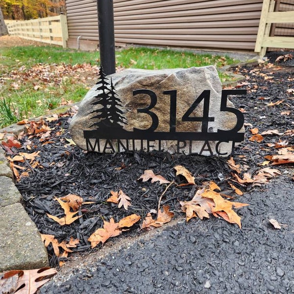 Custom Metal Home House Address Sign With Tree for Rock or Wall - Etsy