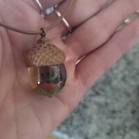 Acorn Necklace With Mushroom Frog, Resin Jewelry, Acorn Pendant, Wood ...
