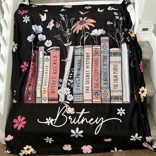 Personalized Floral Book Blanket, Custom Books & Name Library Gift for ...