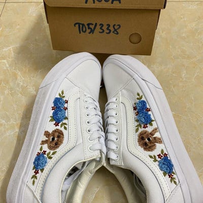 Custom Vans Shoes/custom Sneakers/embroidered Vans Blue Chrysanthemum ...