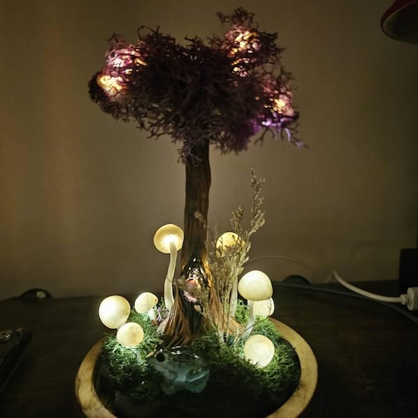 Magic Mushroom & Frog Night Light, Purple Wishing Tree With Eye ...