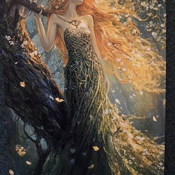 Celtic Goddess Brigid With Sacred Flames Art Print, Mystical Fire Deity ...