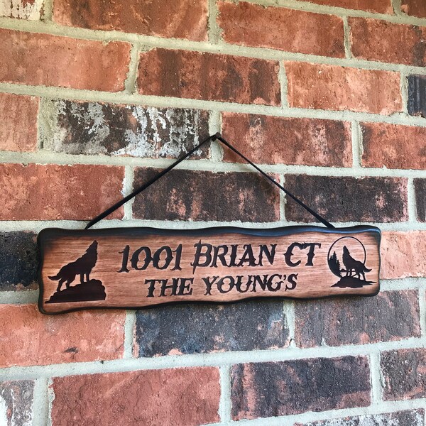 Personalized Wolf Western Address Sign, Engraved Wood Welcome, Rustic ...