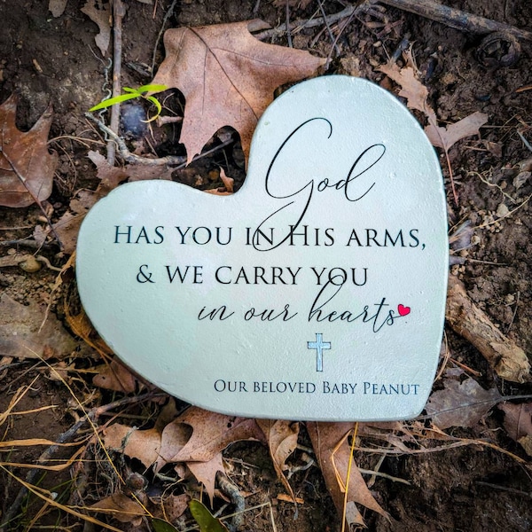 Personalized Heart Memorial Stone, Handcrafted Concrete Garden Plaque ...