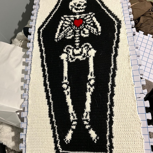 Coffin Skeleton Tapestry Crochet Pattern / Wall Hanging / Spooky Art ...