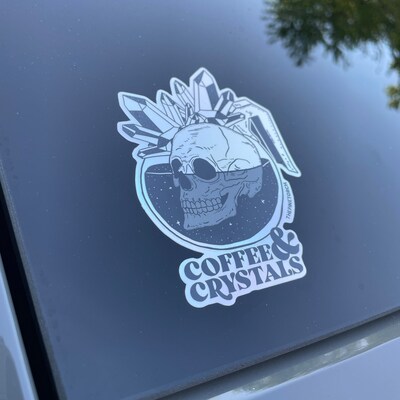 Coffee Crystals Skull Holographic Sticker, Coffee Skull Holographic ...