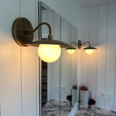 Wall Sconce/flush Mount Ceiling Light, Mid Century Brass Wall Sconce ...