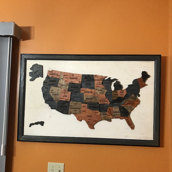 USA Push Pin Map Travel Gift - Wood US Travel Map Pin Board - United ...