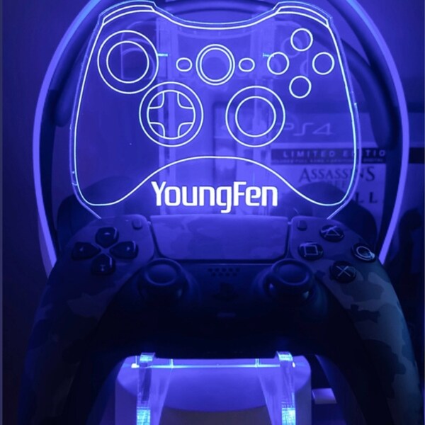 Personalised Neon Green Controller and Headset Gaming Station With ...