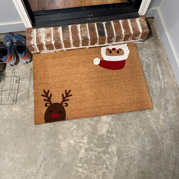 Santa Doormat, Winter Doormat, Christmas Doormat Reindeer, Holiday Door ...