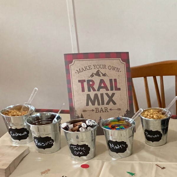 Trail Mix Bar Sign, Make Your Own Trail Mix Lumberjack Style Decor, Red ...