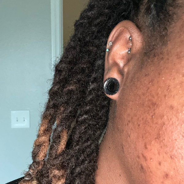 Glitter Black Alien Skinz Soft Silicone Ear Plugs Tunnels Gauges ...