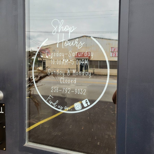 Business Opening Hours Decal or Static Cling - Open to Close - Hours of ...