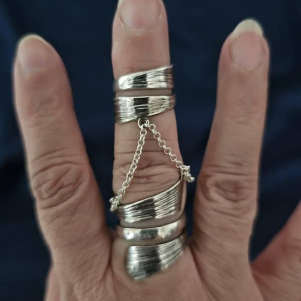 Sterling Silver Full Finger Armor Double Minimalist Ring Adjustable ...
