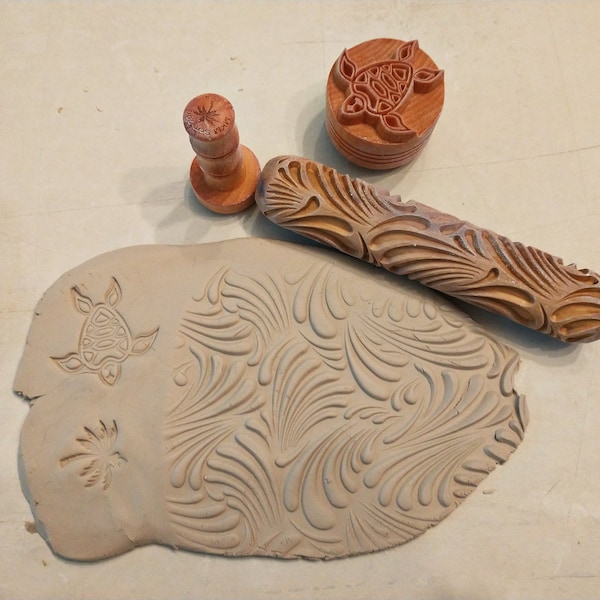 Scl-035 Large Round Wood Pottery Stamp - Sea Turtle - Etsy