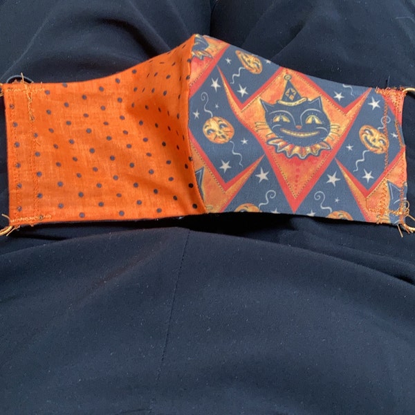 Retro Cat Clown Fabric - Grinning Black Cat Jacks by ...
