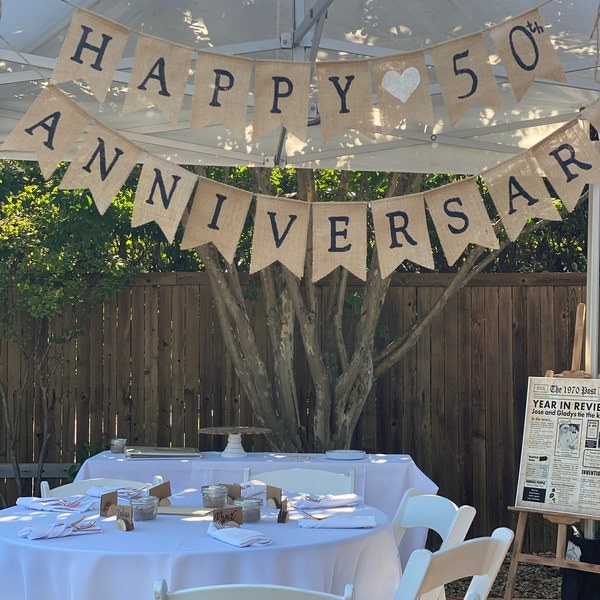 Happy Anniversary Burlap Banner, 50th Anniversary Party Decorations ...