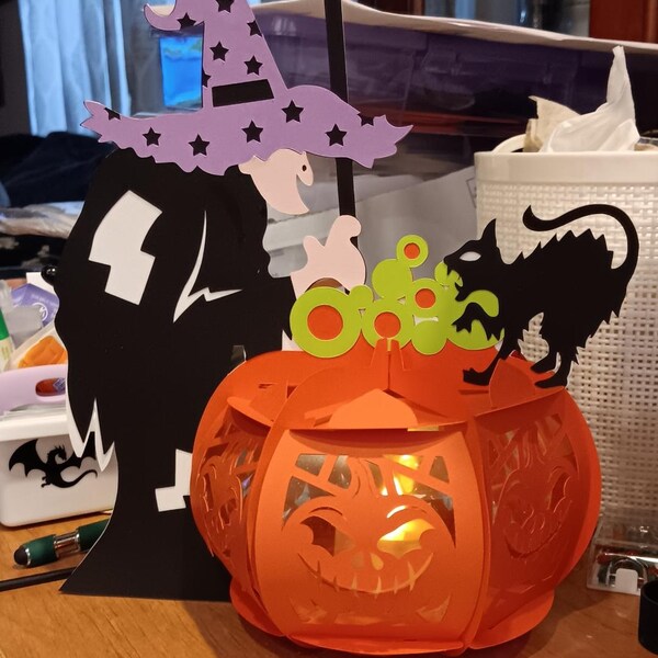 Witch Pumpkin Lantern Papercraft Templates, Halloween Decoration (PDF ...