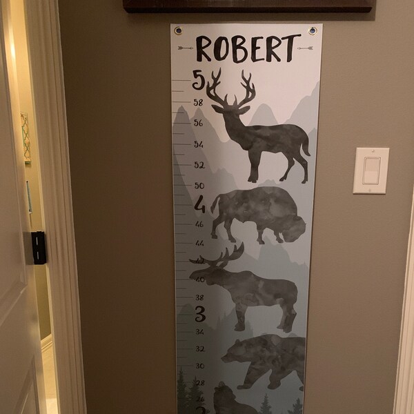 Woodland Growth Chart. Personalized Canvas Growth Chart. Deer, Moose ...